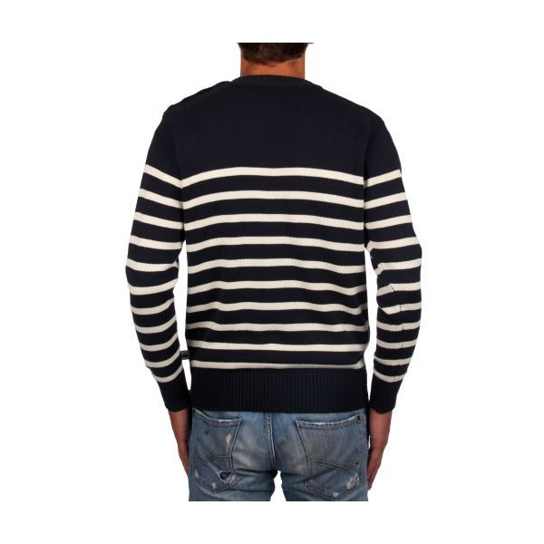 Pull marin homme, 3 boutons à l'épaule MARINE/ECRU T.M