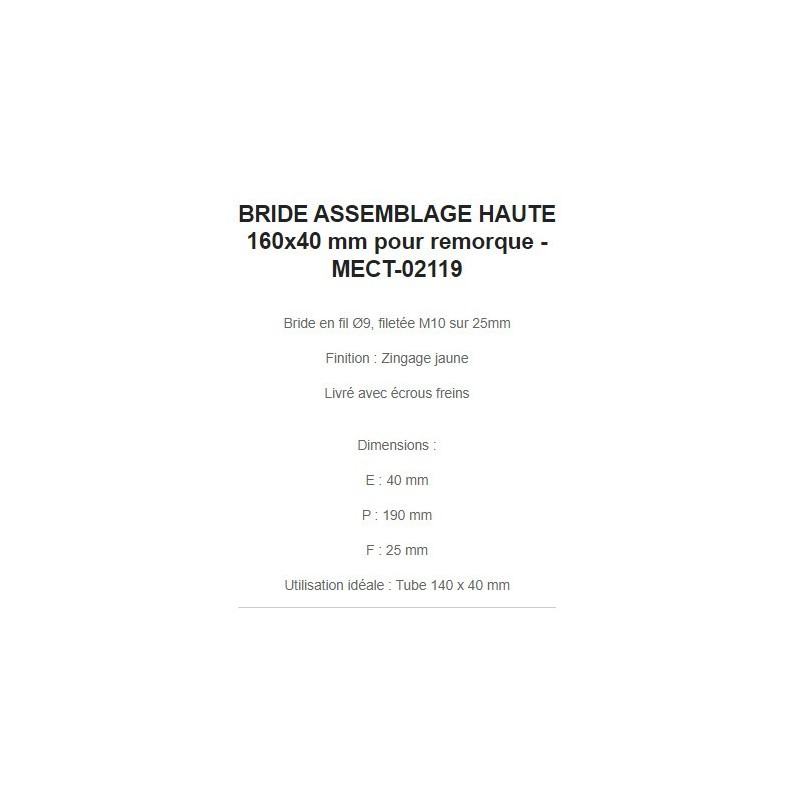 BRIDE ASSEMBLAGE HAUTE 165x40 mm pour remorque - MECT-02119
